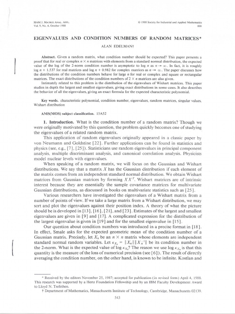 Eigenvalues and Condition Numbers of Random Matrices | PDF
