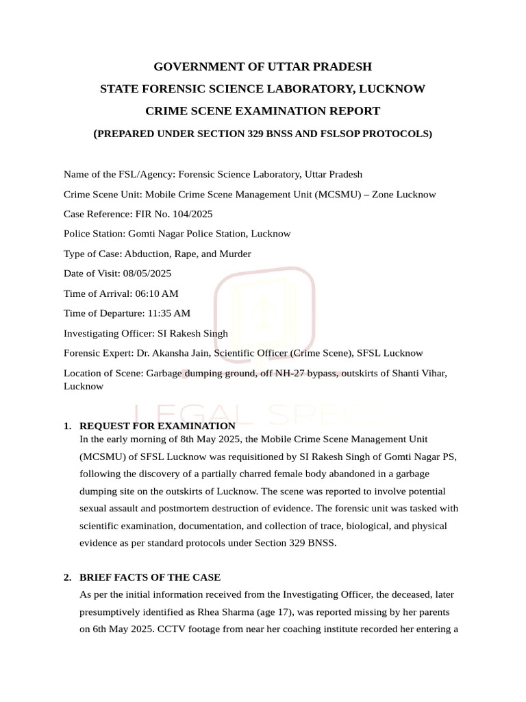 Task 2 Crime Scene Examination Report by Ananya Jain | PDF | Crime ...