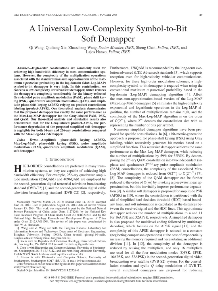 A Universal Low-Complexity Symbol-To-Bit Soft Demapper | PDF | Information And Communications ...