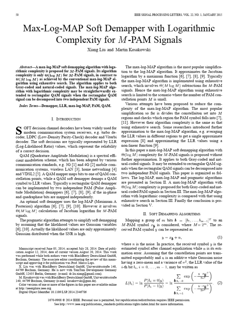 Max-Log-MAP Soft Demapper With Logarithmic Complexity For M-PAM Signals | PDF | Low Density ...
