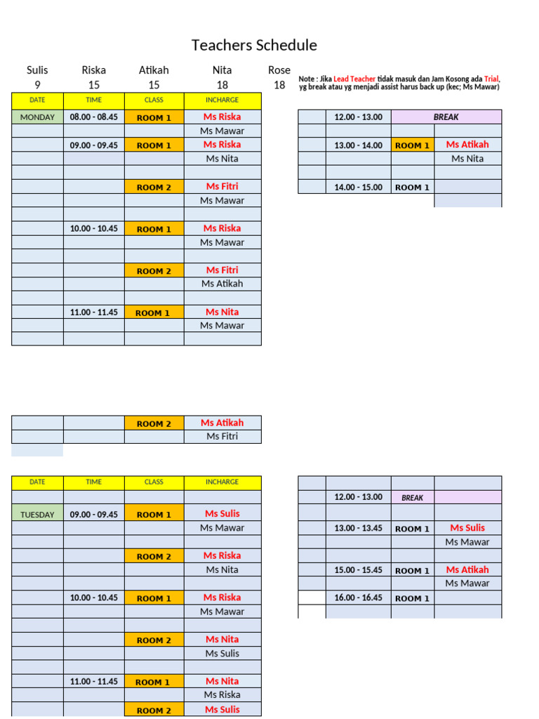 Teacher's Schedule (Apr - Jun) | PDF