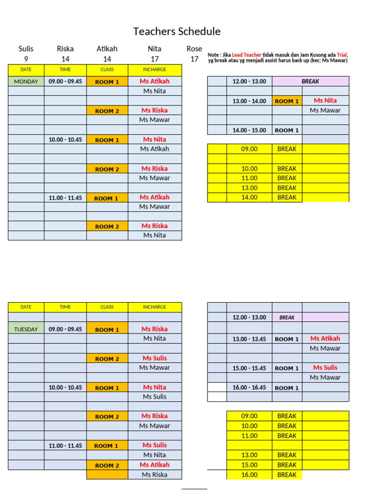Weekly Teacher Schedule Overview | PDF