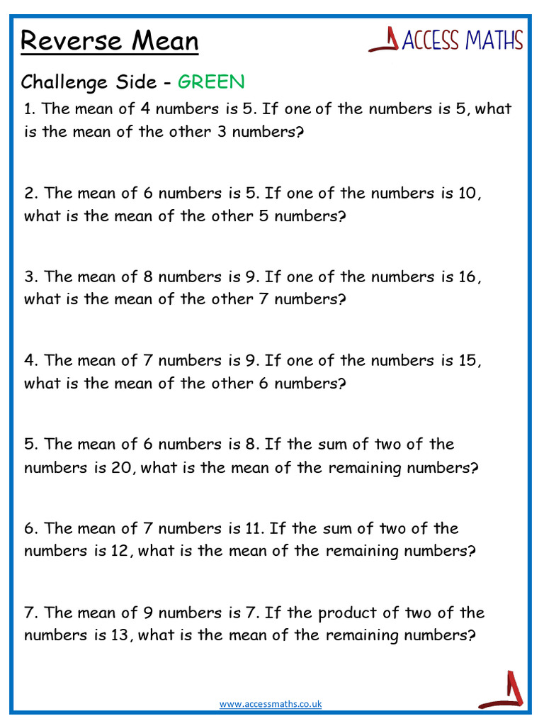 Reverse Mean Worksheet and Guide | PDF