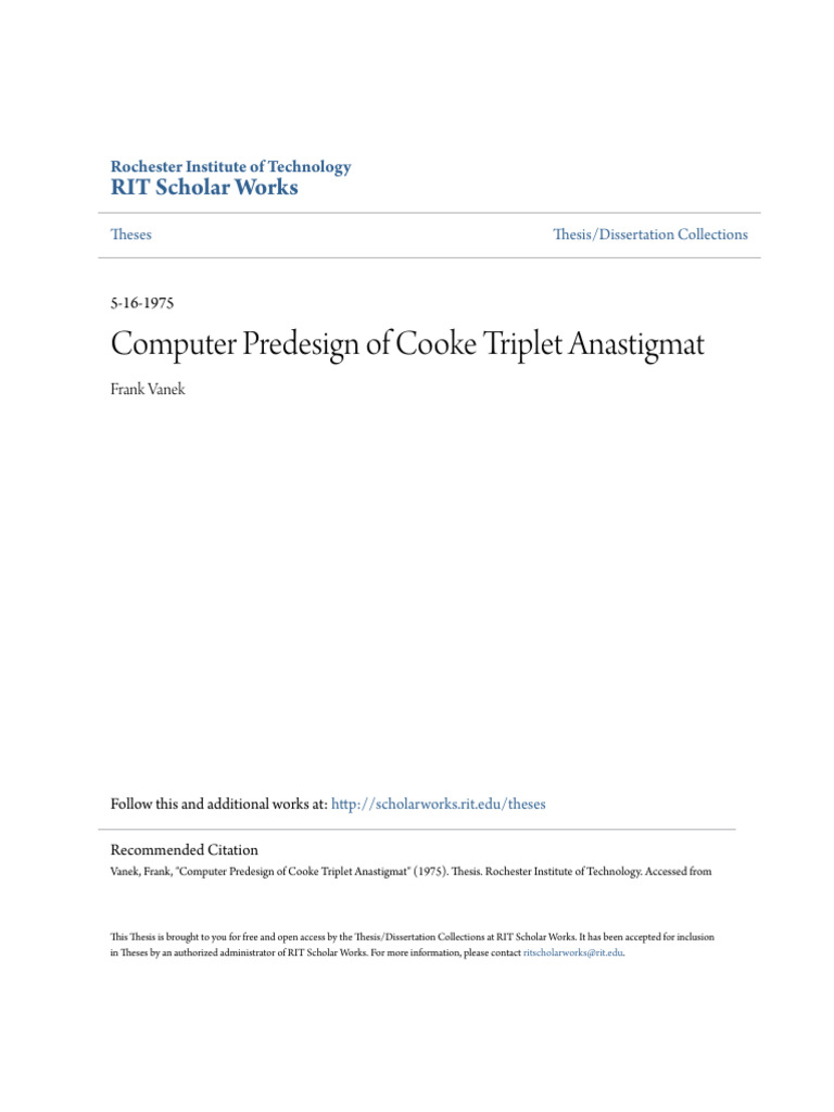 0 - Computer Predesign of Cooke Triplet Anastigmat | PDF | Electromagnetic Spectrum | Lenses