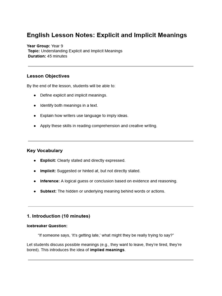 Understanding Explicit and Implicit Meanings | PDF | Learning ...