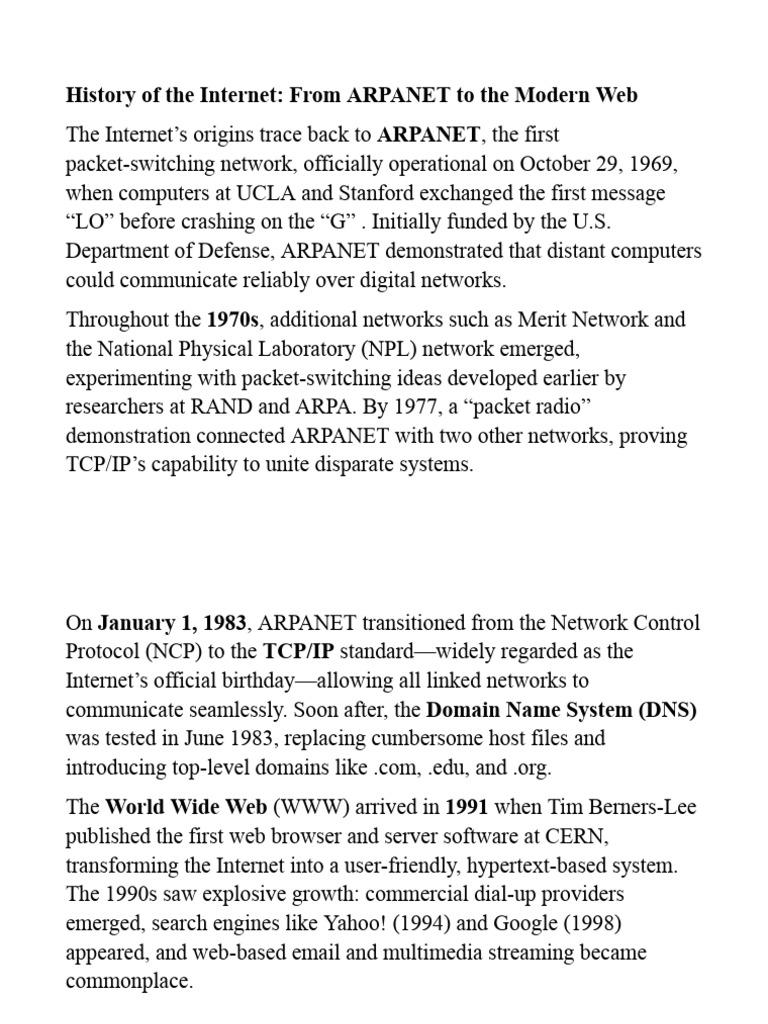 History of The Internet - From ARPANET To The Modern Web | PDF | Human ...