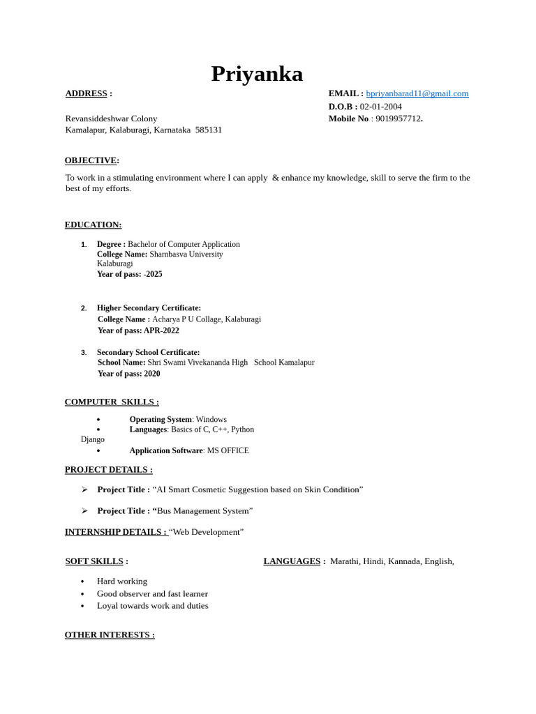 Priyanka - Resume 1 | PDF