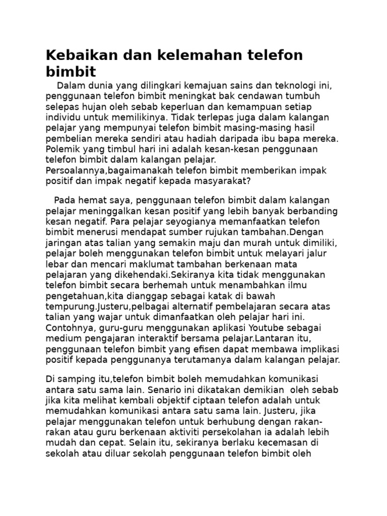 Kebaikan Dan Kelemahan Telefon Bimbit | PDF