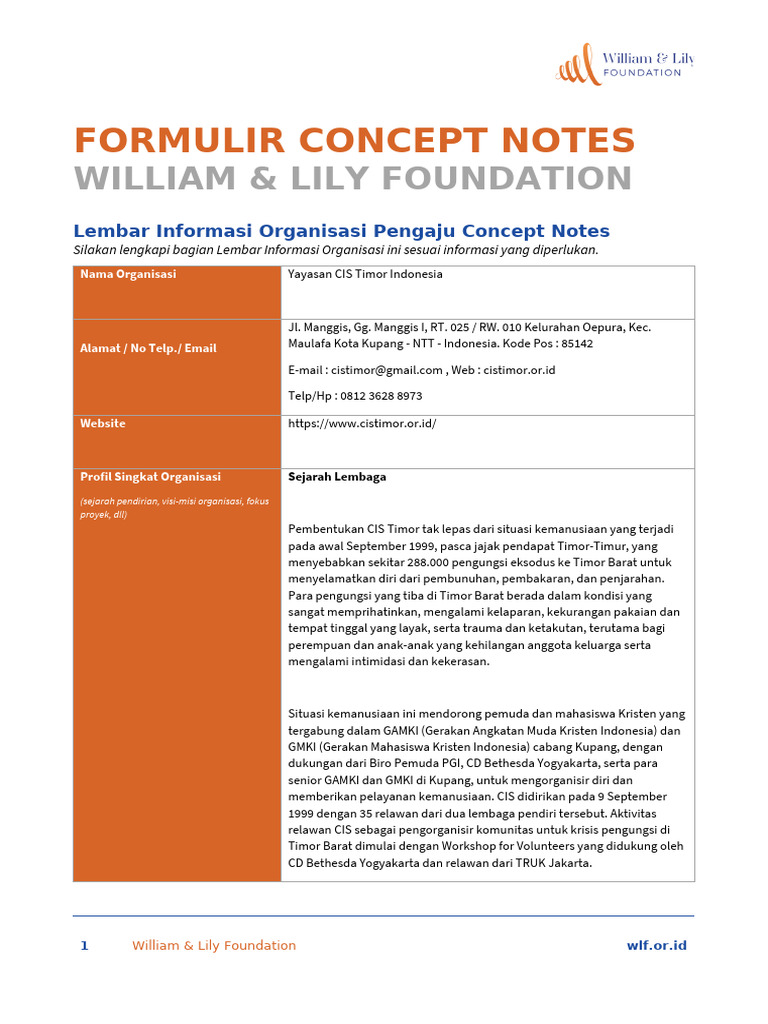 Formulir CN WLF 2025-1 - Cis Timor - Final 200125 | PDF