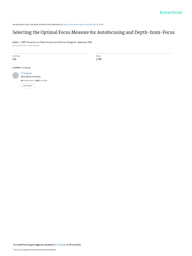 Selecting The Optimal Focus Measure For Autofocusi | PDF | Autofocus ...