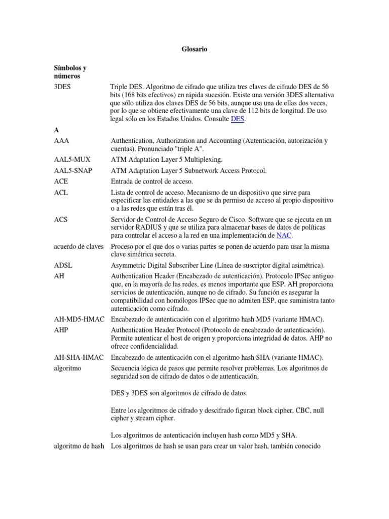 Glosario Cisco | PDF | Clave (criptografía) | Dirección IP