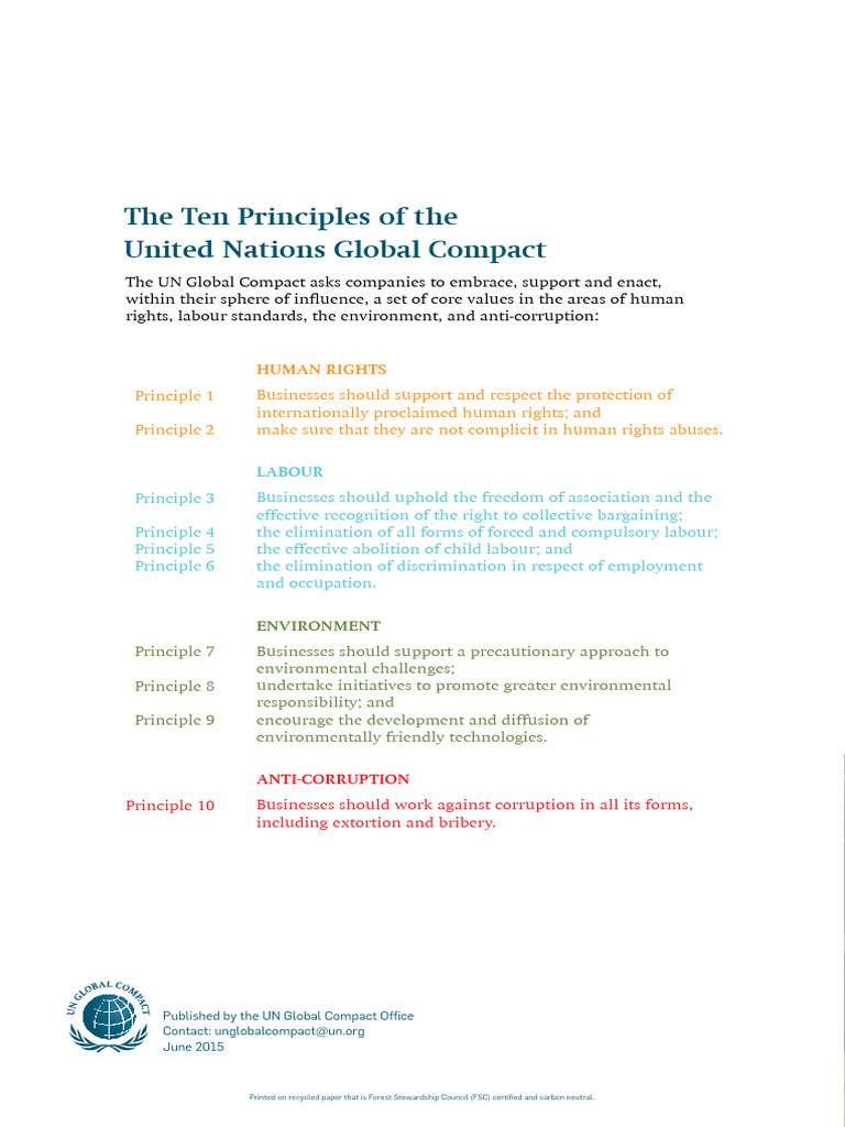 UN Global Compact: Ten Principles Overview | PDF