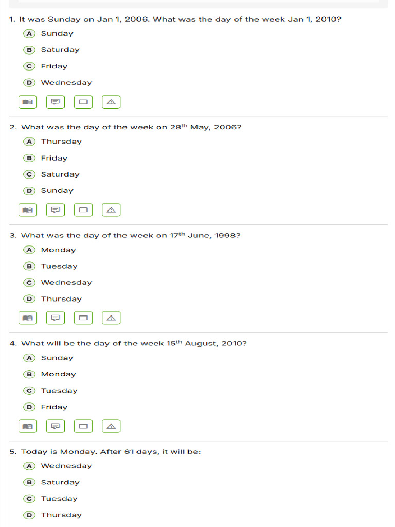 Calendar Aptitude Questions and Answers | PDF