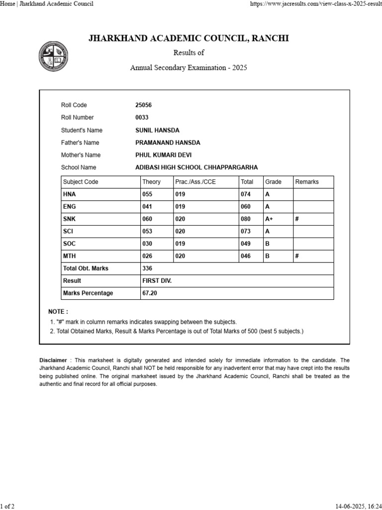 Home - Jharkhand Academic Council | PDF