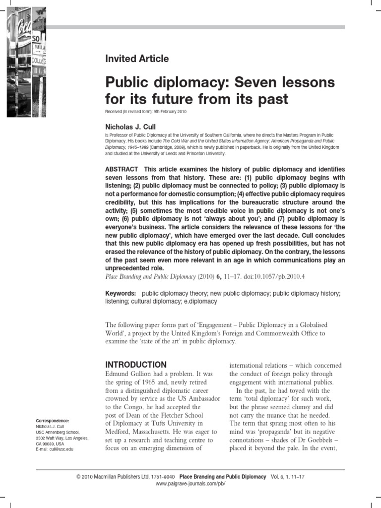 Lessons from Public Diplomacy History | PDF | Public Diplomacy | Diplomacy