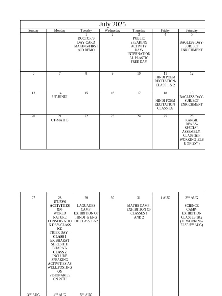 July 2025 Planner Pre Primary | PDF