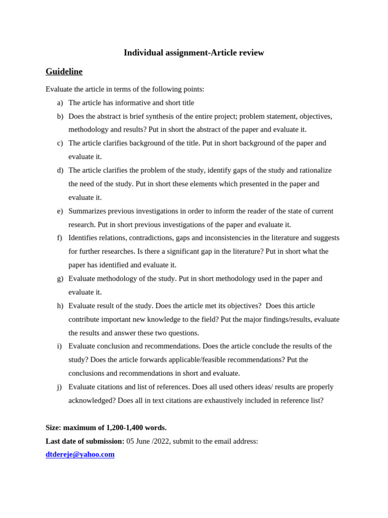 Article Review Assignment Guidelines | PDF