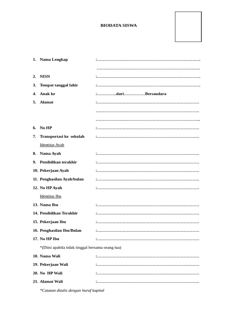 Biodata Siswa | PDF