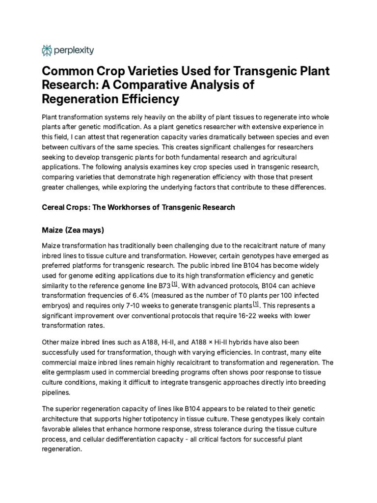 Common Crop Varieties Used For Transgenic Plant Re | PDF | Plant ...