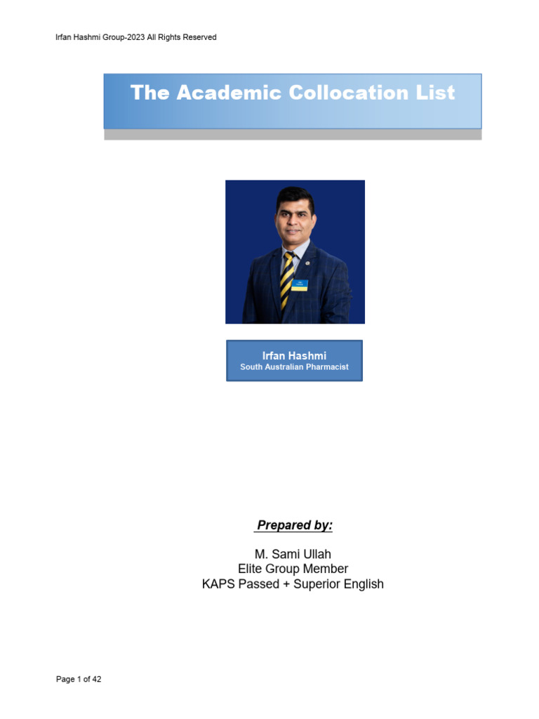 Academic Collocation - by M.Sami Ullah | PDF | Data