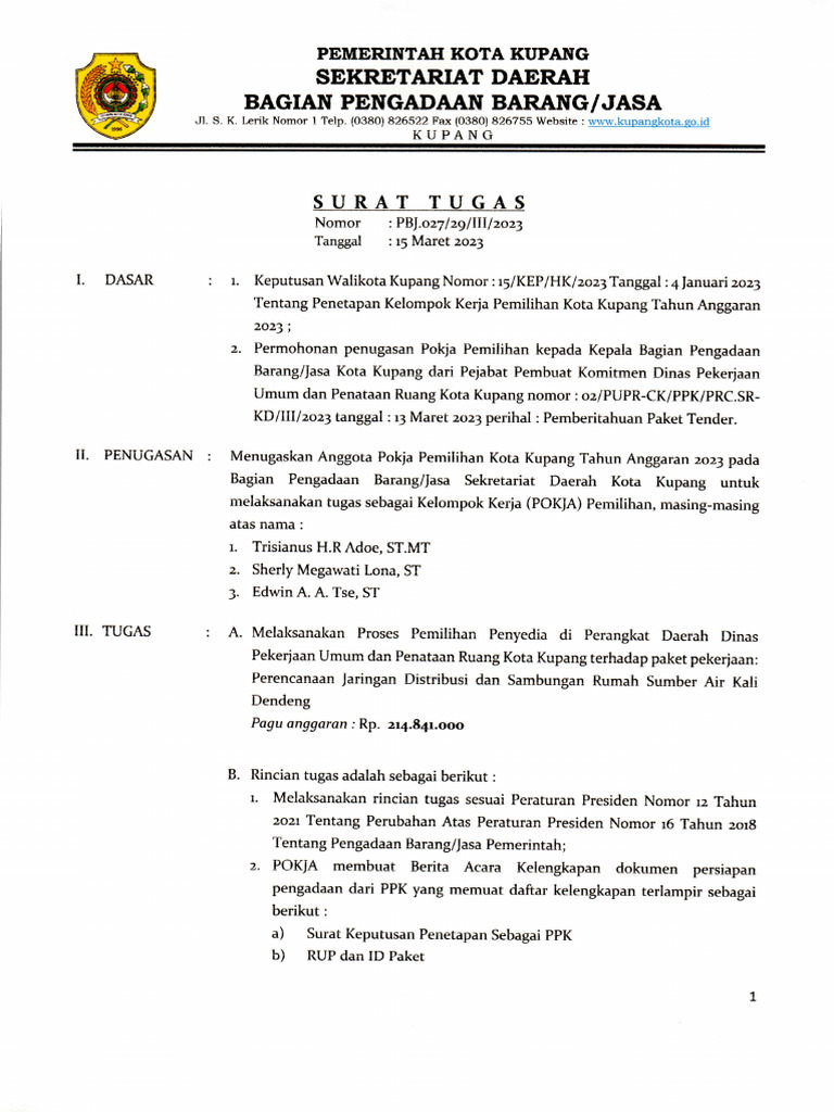 Surtu Seleksi Spam Kalidendeng 2023 Maret Pokja | PDF