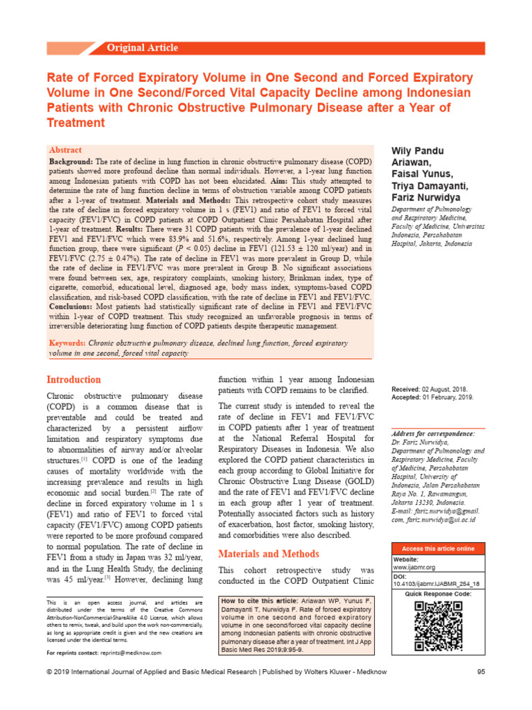 COPD Lung Function Decline in Indonesia | PDF | Chronic Obstructive ...