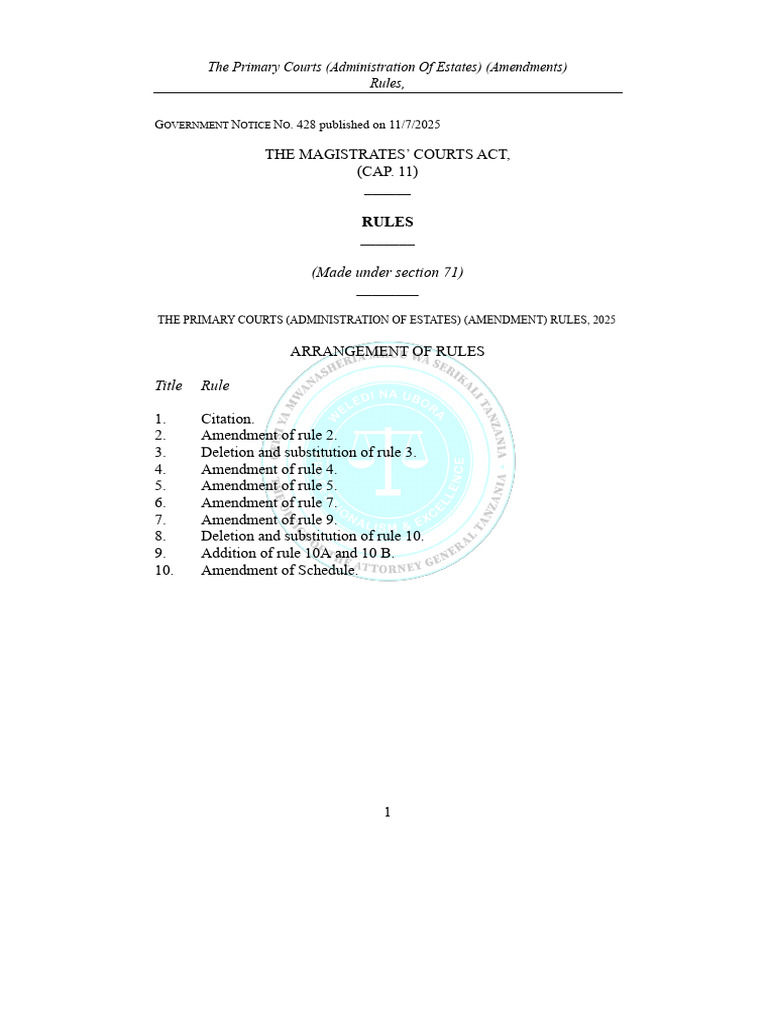 Primary Courts Estate Rules Amendments 2025 | PDF | Legal Aspects Of Death