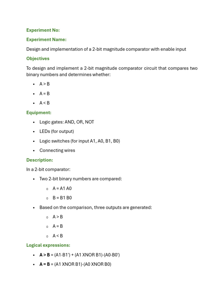 2-Bit Magnitude Comparator Design | PDF