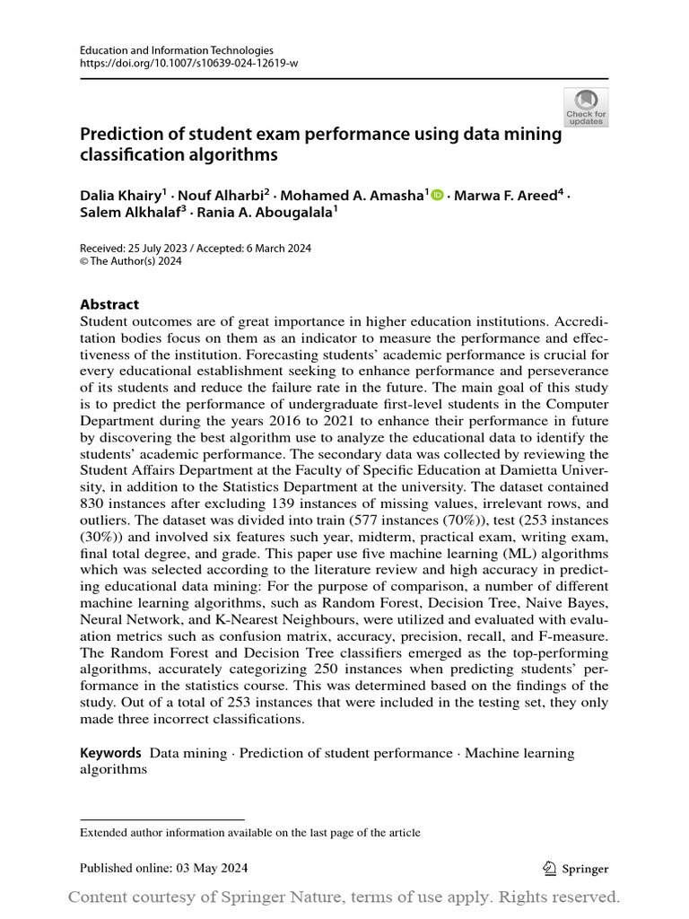 Prediction of Student Exam Performance Using Data | PDF | Machine ...