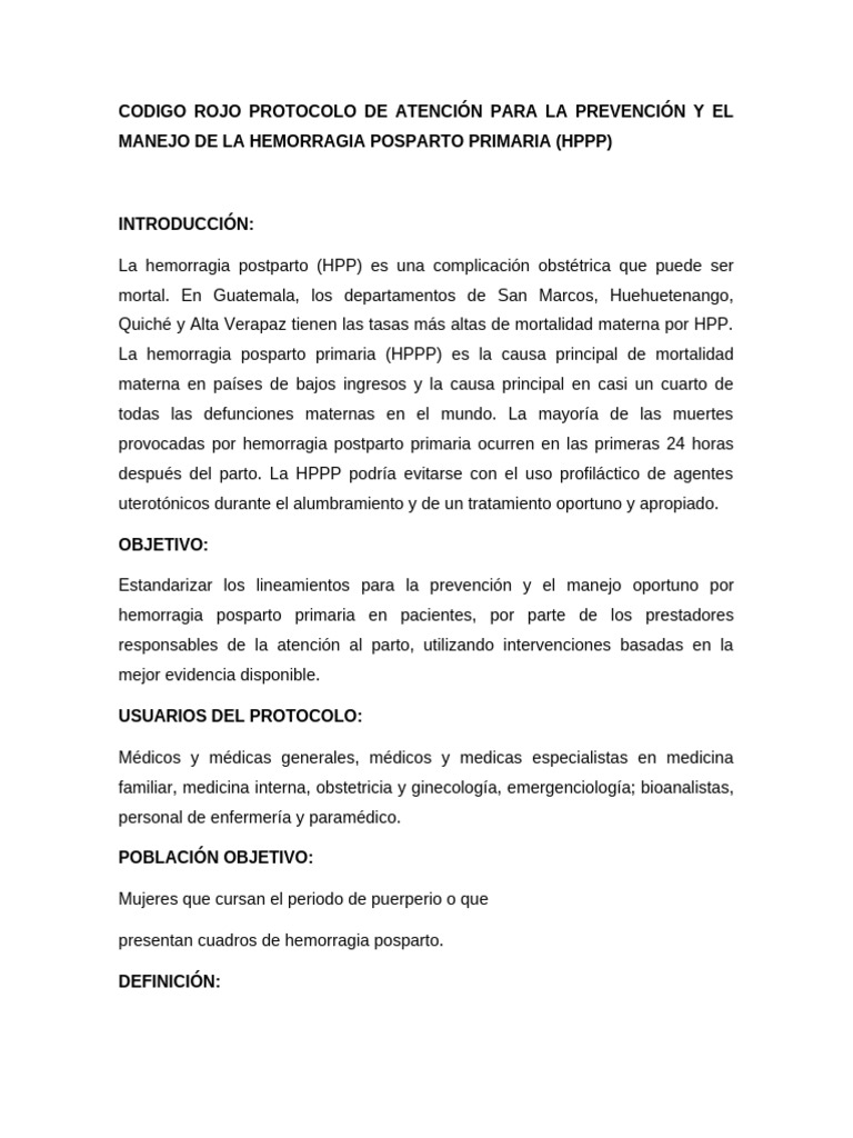 Codigo Rojo Protocolo de Atención para La Prevención y El Manejo de La ...