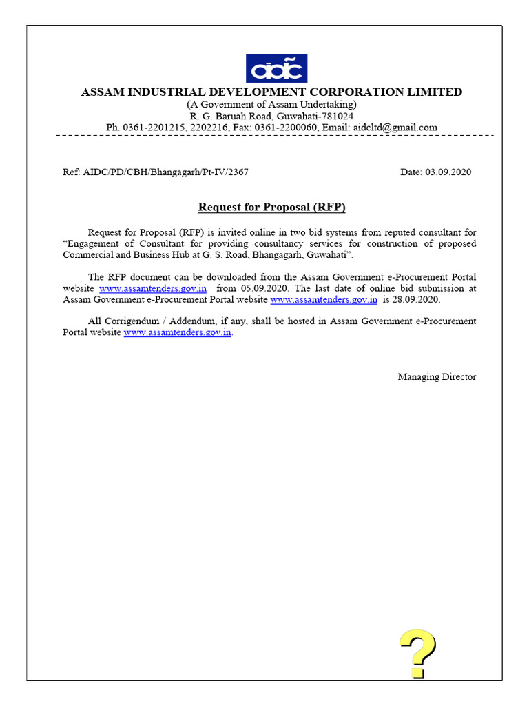 RFP for Business Hub Consultancy in Assam | PDF