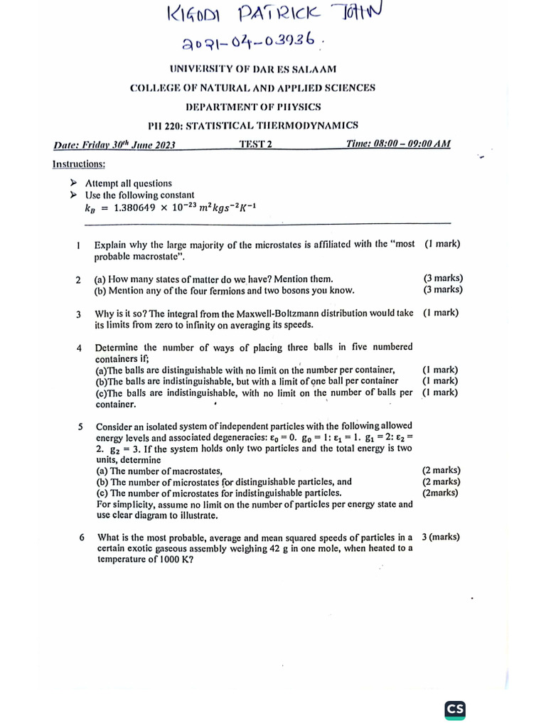 PH 220 Test 2 2023 | PDF