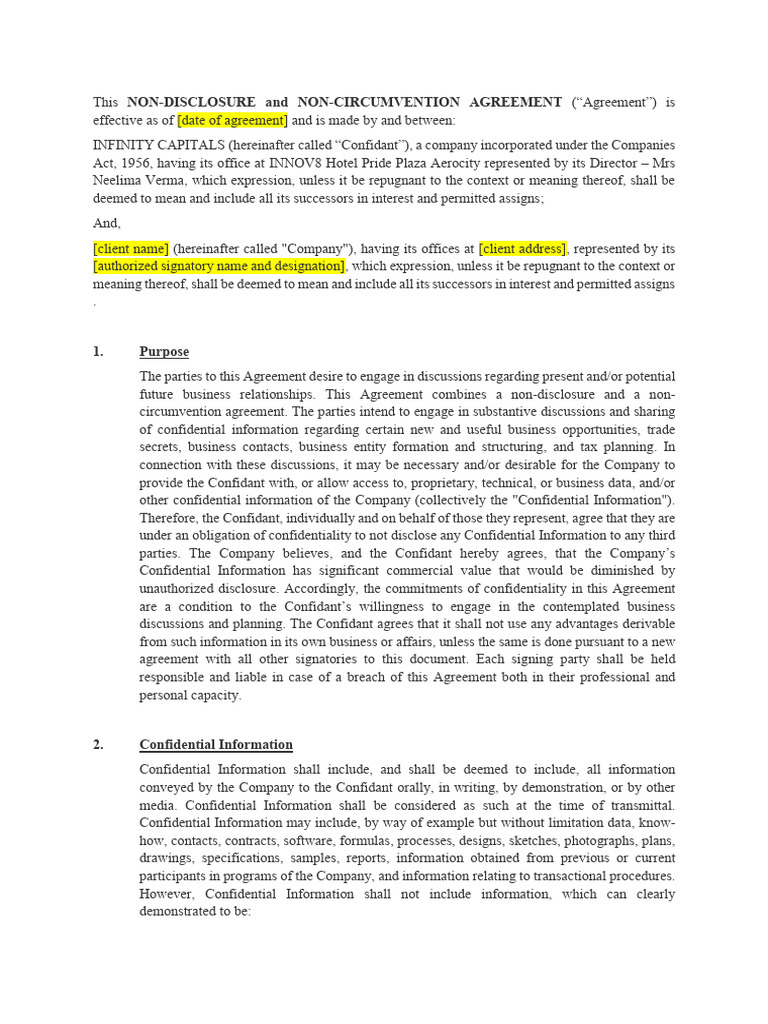 NDNC Agreement Draft | PDF | Trade Secret | Non Disclosure Agreement