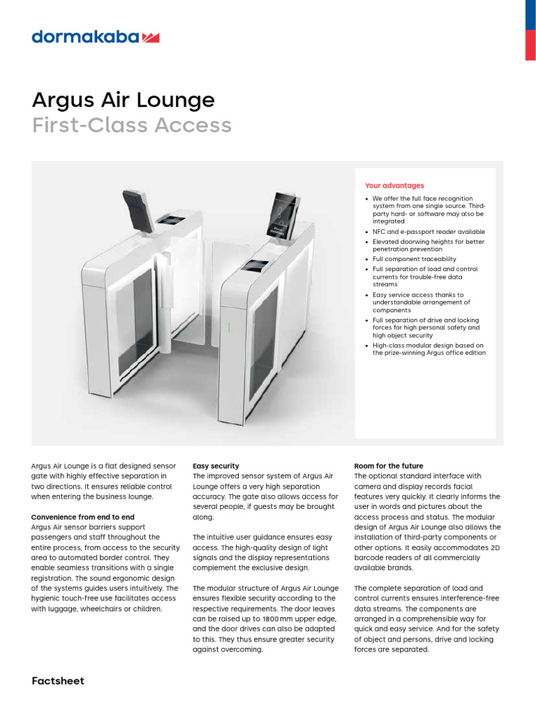 Dormakaba Airport Gate Argus Air Lounge Factsheet en | PDF | Door | Light Emitting Diode