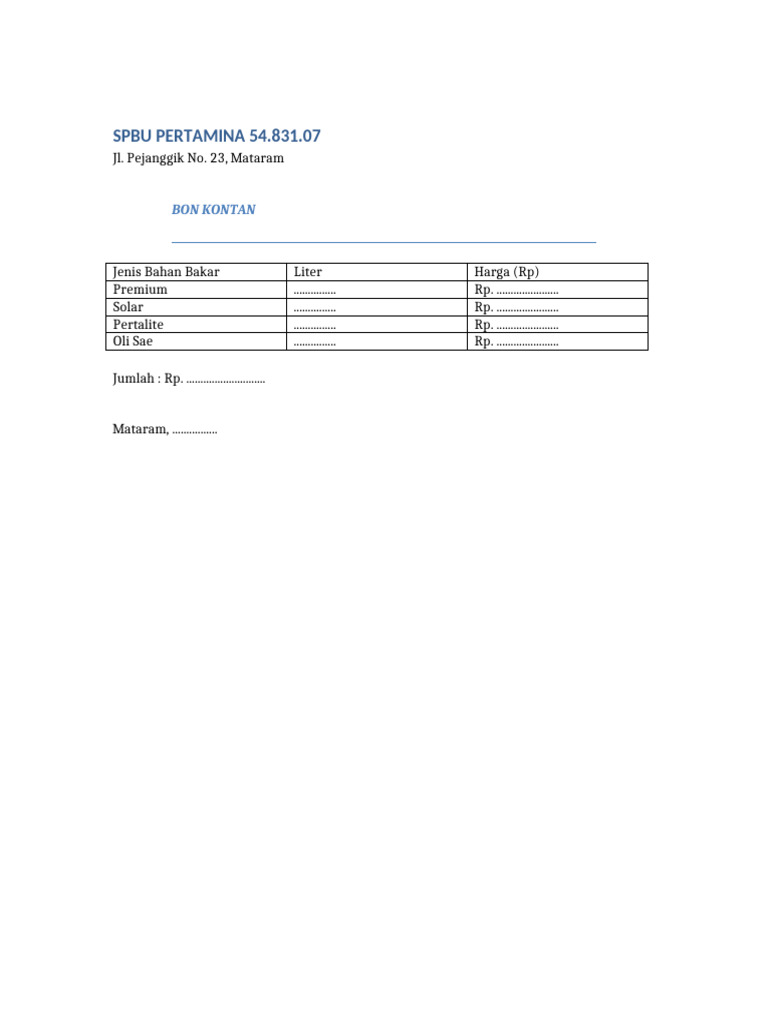 Struk SPBU Pertamina Mataram | PDF