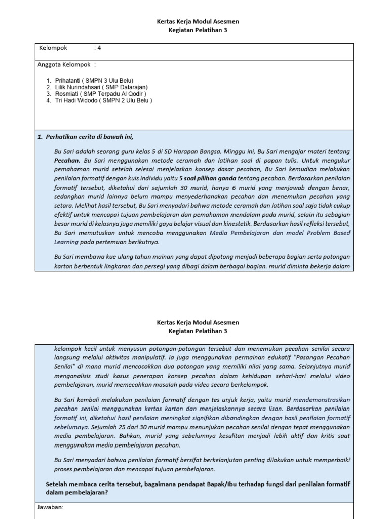 Prihatanti - ANALISIS CERITA - FUNGSI PENILAIAN FORMATIF - Modul - 4 - KP3 | PDF