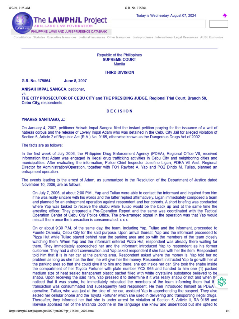 Sangca vs City Prosec of Cebu | PDF | Habeas Corpus | Public Law