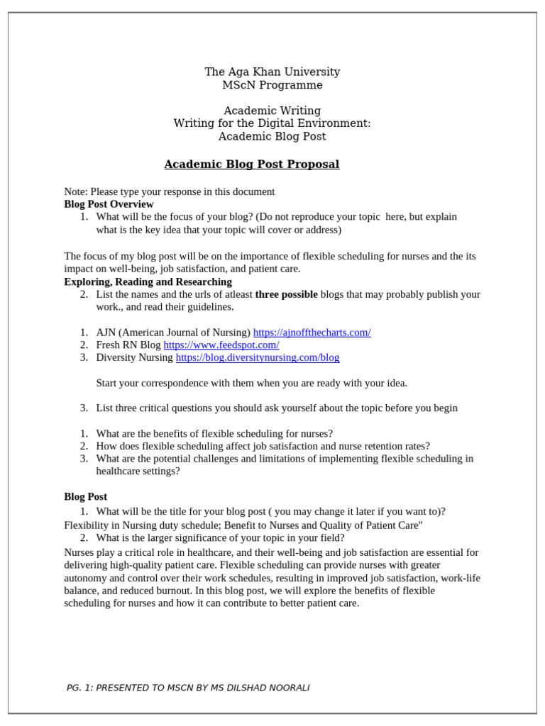 Academic Blog Post Proposal Template Flexible Scheduling | PDF ...