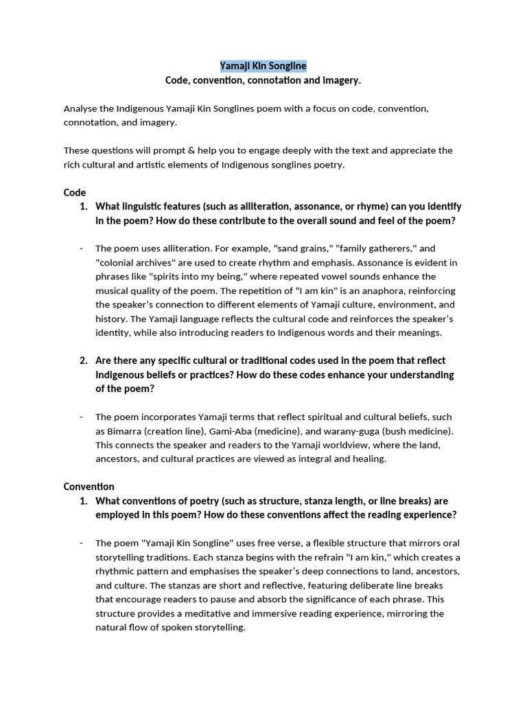 Analyzing Yamaji Kin Songline Poem | PDF | Poetry