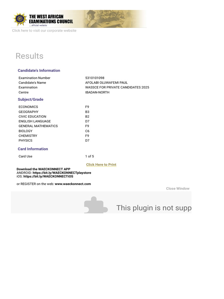 Afolabi Femi Gce Results | PDF