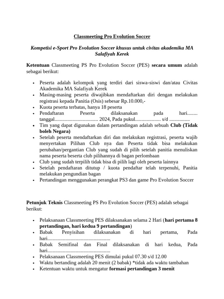 Juknis Classmeet E-Sport Pes | PDF