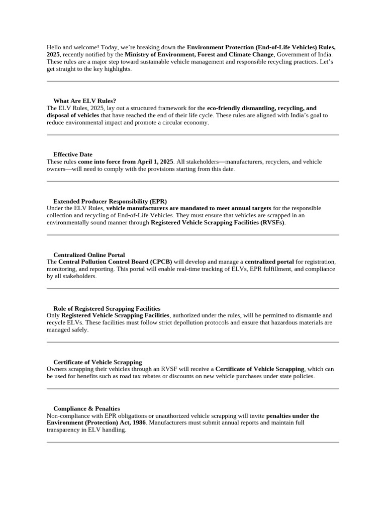 End of Life Vehicles Script | PDF | Recycling | Human Impact On The ...