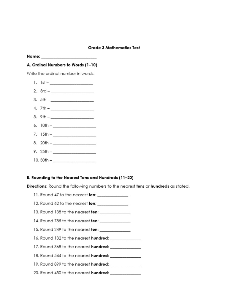 Grade 3 Mathematics Tes1 | PDF