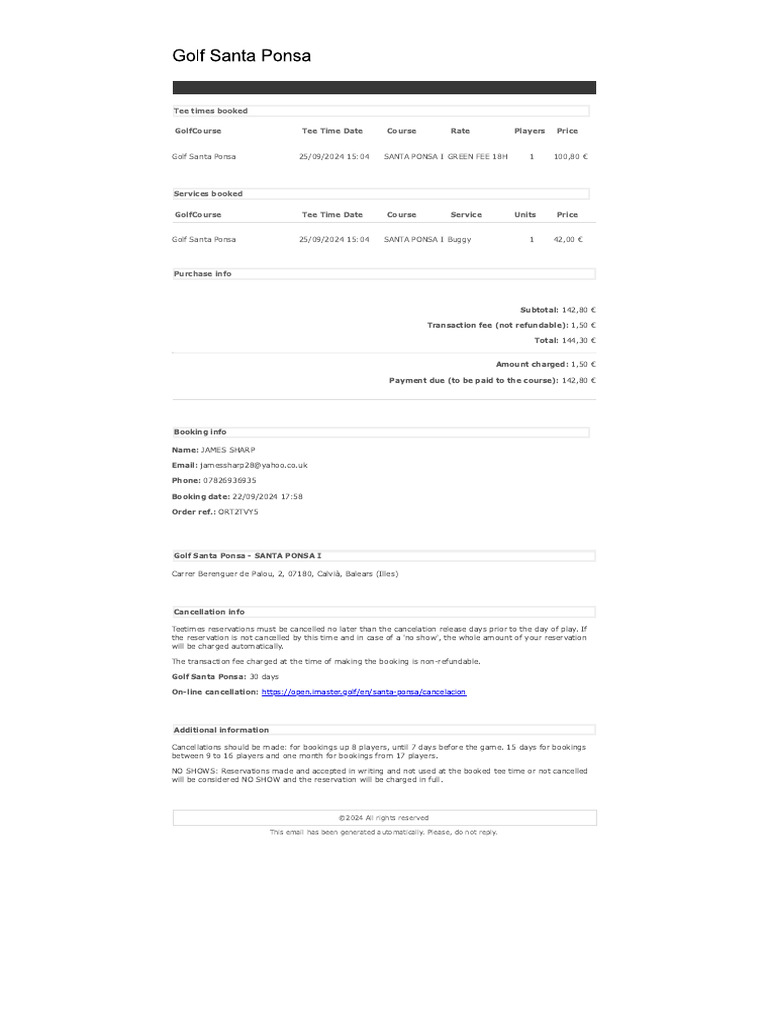 Golf Booking | PDF