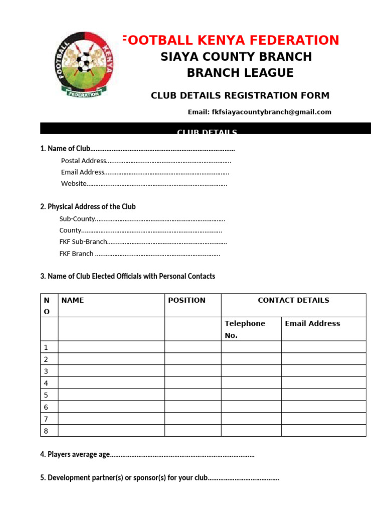 Club Details Registration Form | PDF