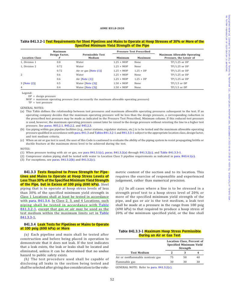 ASME B31.8-Pressure Test Requirements | PDF