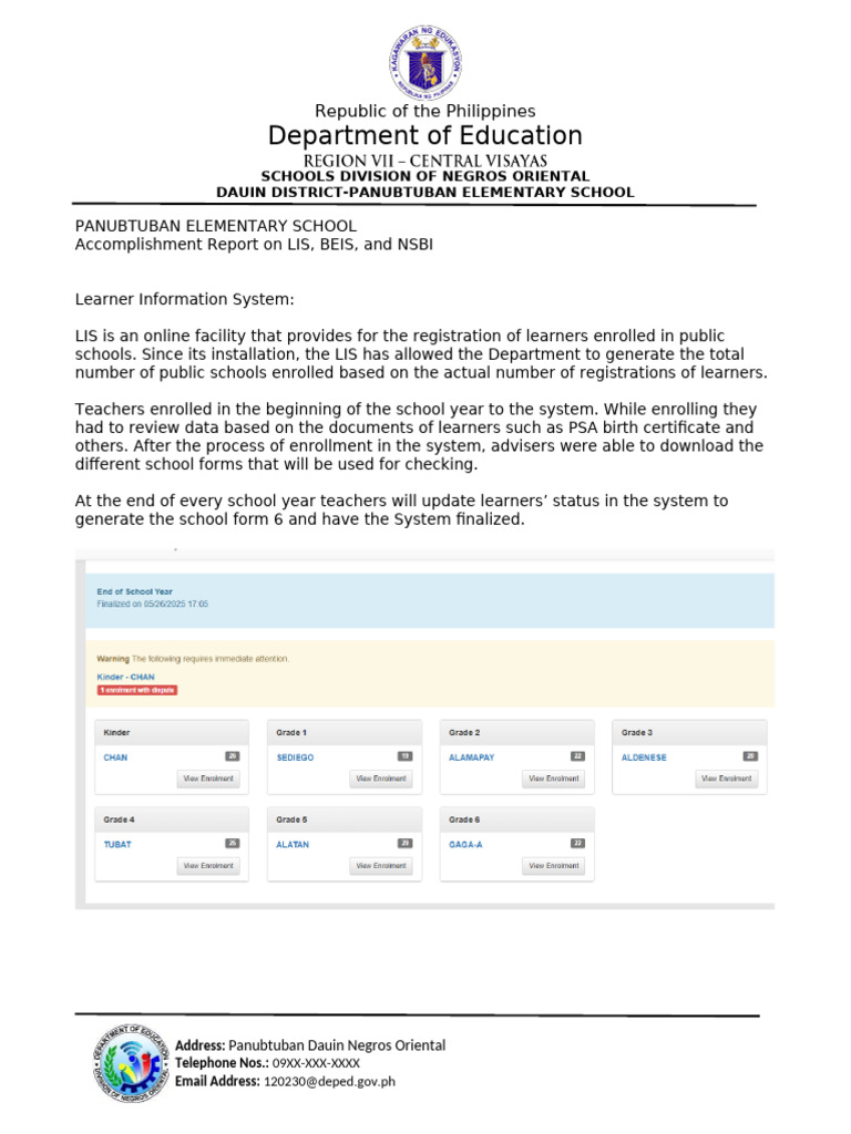Lis, Nsbi and Ebis Report | PDF