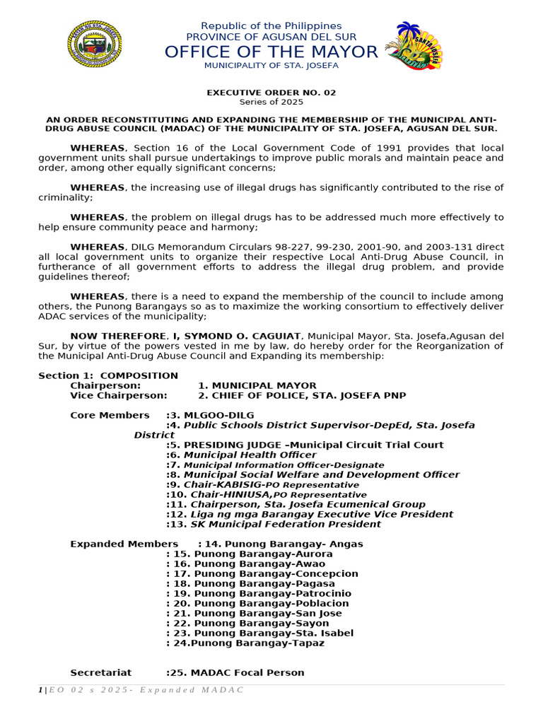 Executive Order No. 02 MADAC Reconstituting Expanded Members | PDF ...