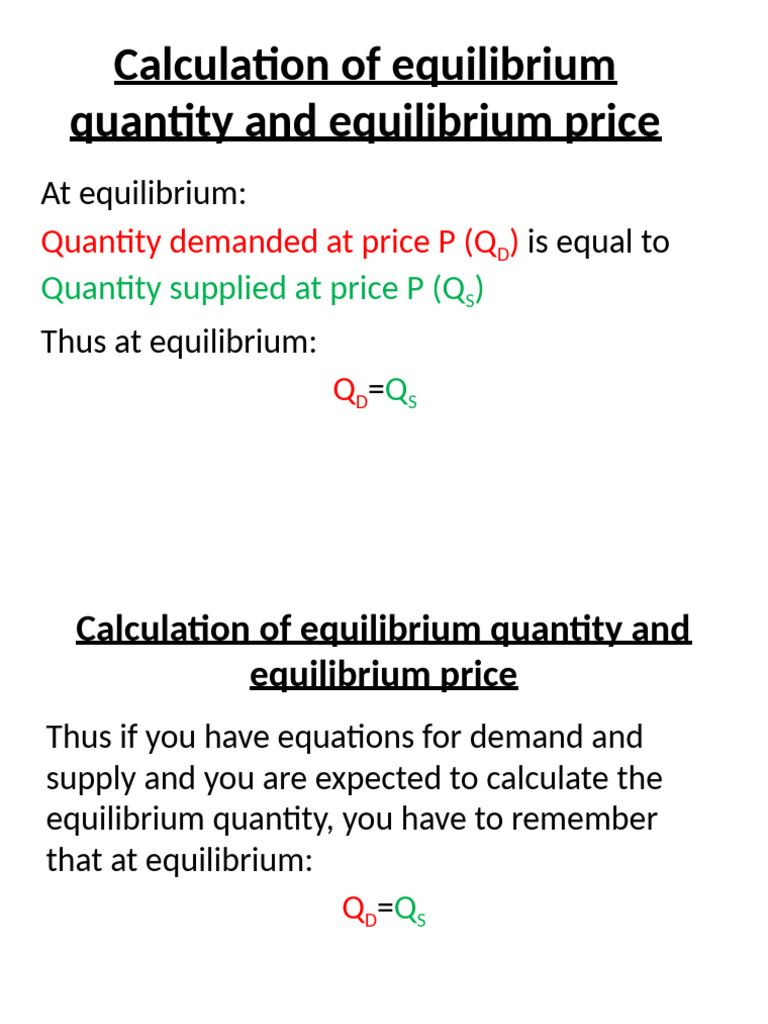 Calculation of Equilibrium Quantity and Equilibrium Price | PDF ...
