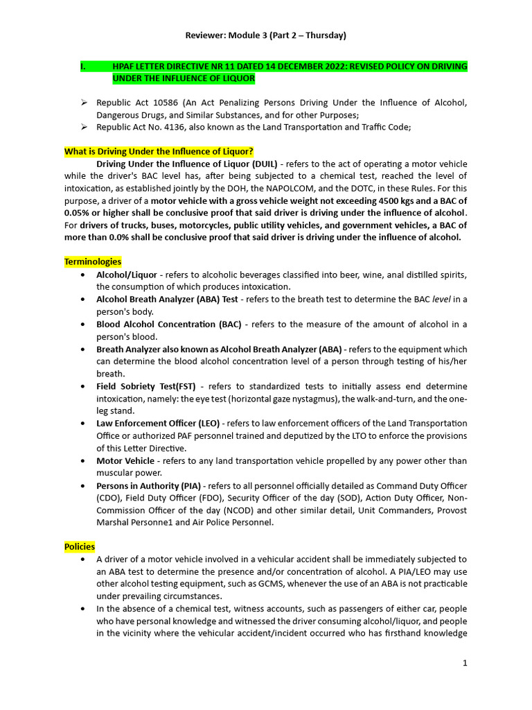 Reviewer Module 3 (Part 2) | PDF | Alcoholic Beverages | Driving Under The Influence